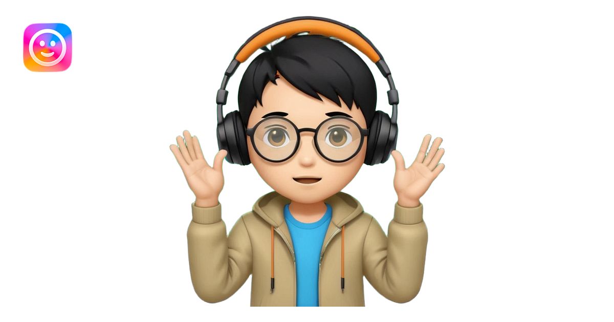Chibi Japanese boy with black hair and round glasses, big headphones ...