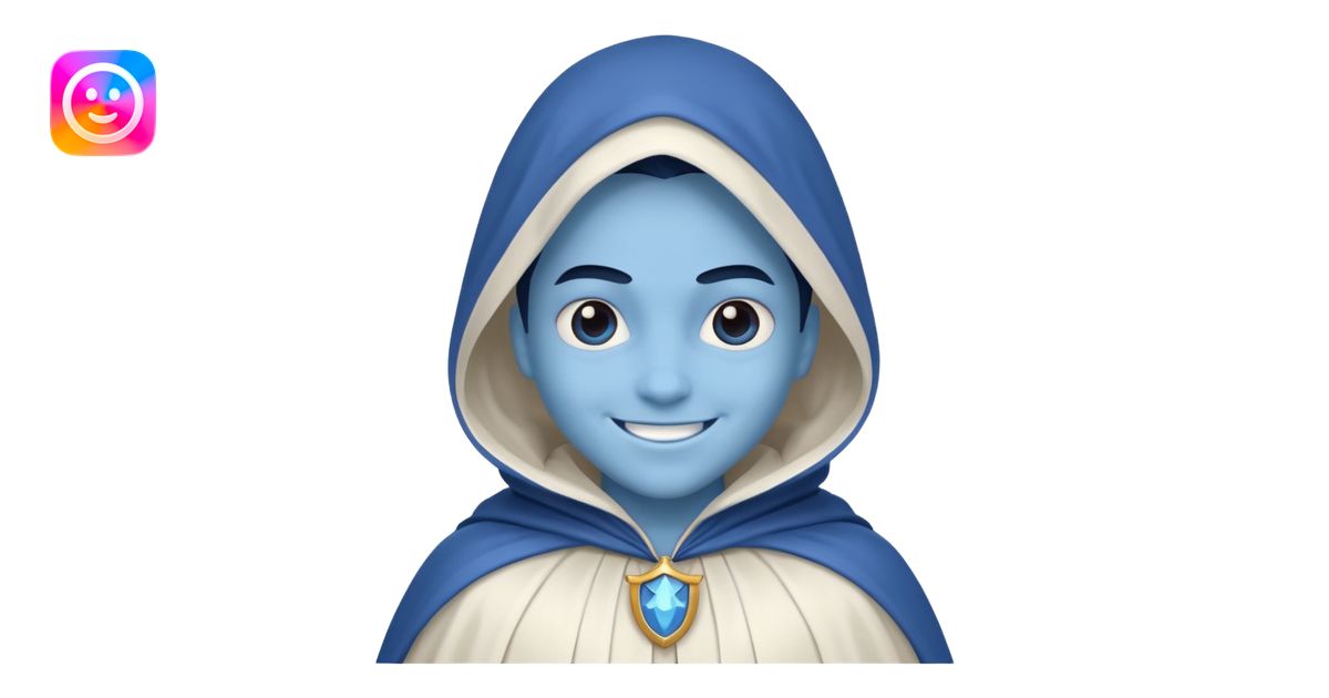 villain smiling with a white cloak, blue skin, cute emoji | AI Emoji ...