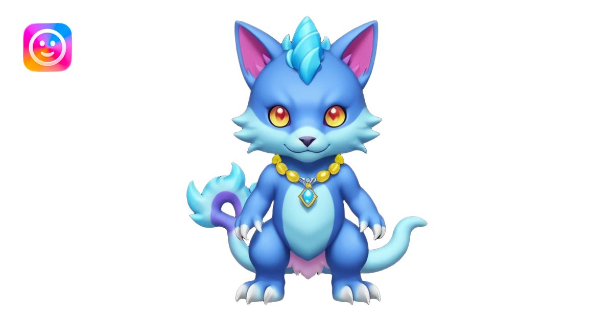 Colorful neon glowing abyssal garurumon-purloin-feline-Fakemon-Digimon ...