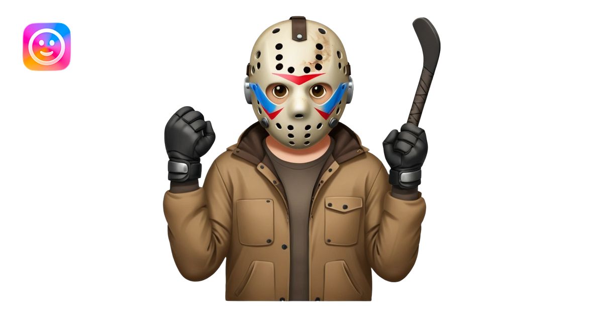 a cartoon image of Jason Voorhees, looking cute, with his hands clasped ...