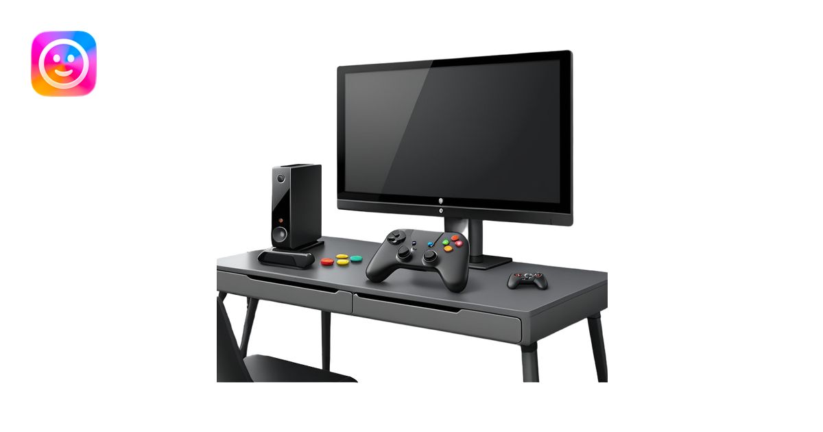 Gaming console on desk with tv emoji | AI Emoji Generator