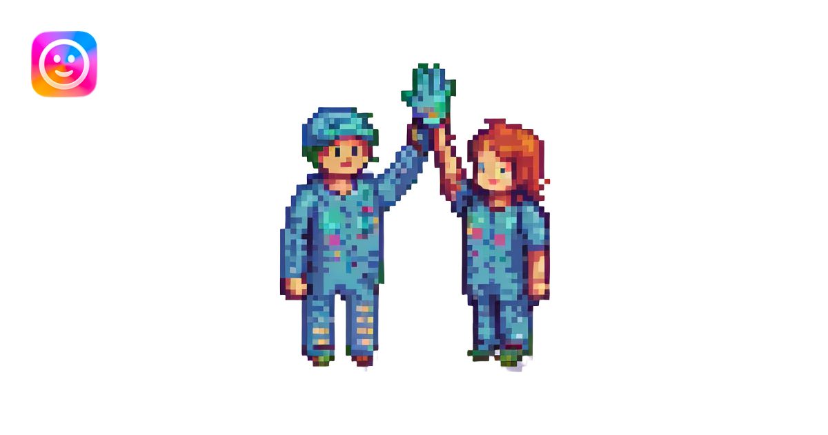 pixel art of two people high-fiving, teamwork and collaboration ...