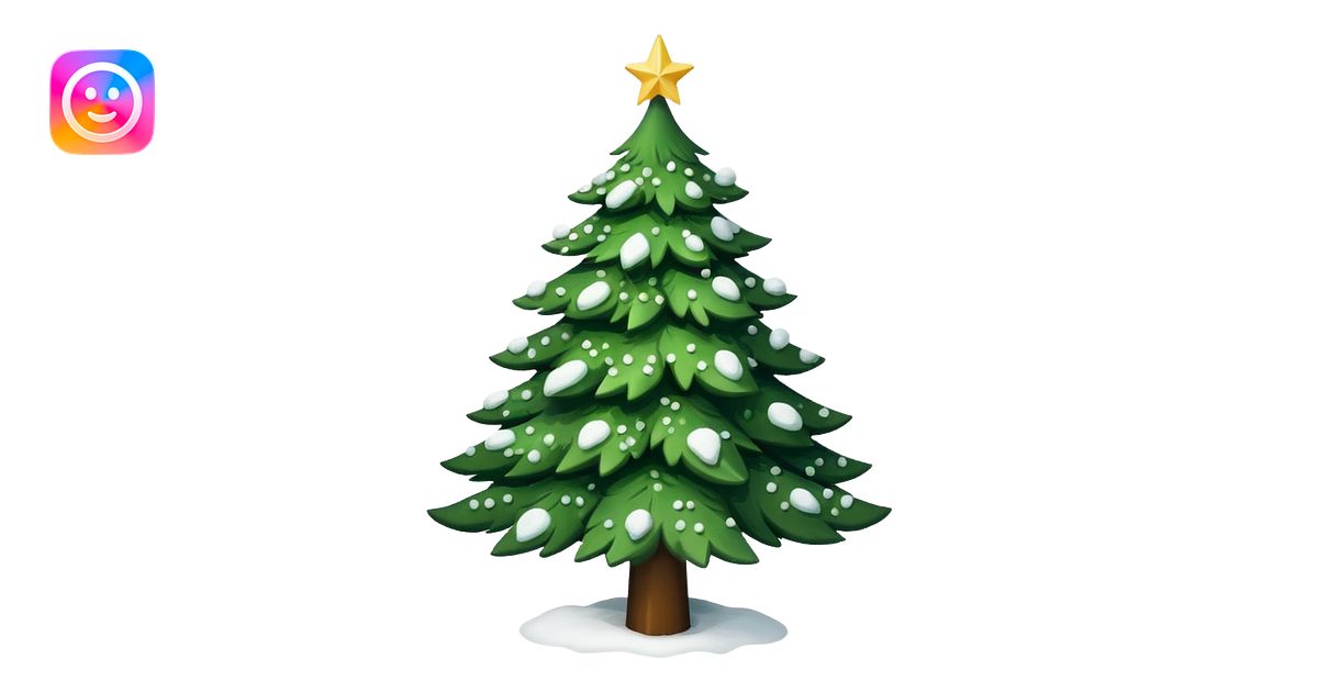 Christmas tree with white lights in nature and snow on top emoji | AI ...
