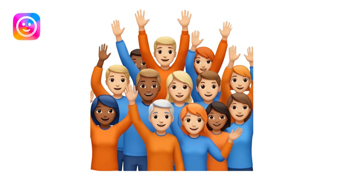 A cheering crowd within a circle of shades of orange and blue emoji ...