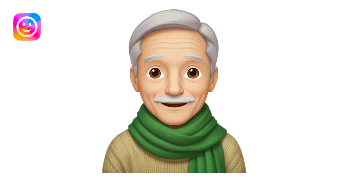 old man with big green scarf and layered sweater warm smile emoji | AI ...