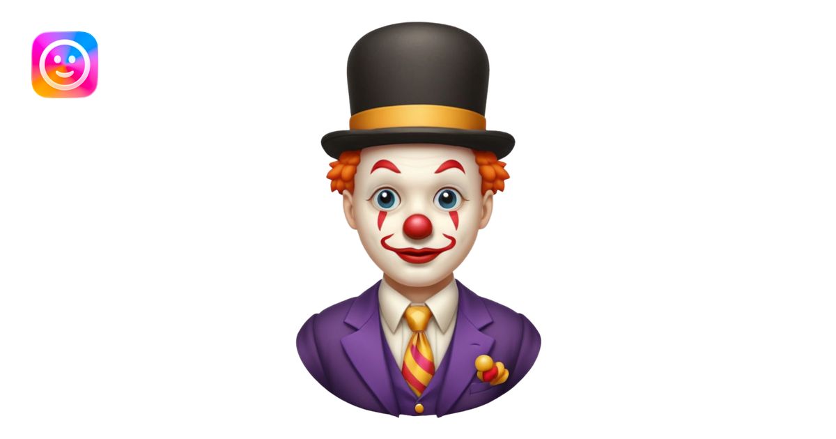 Clown in bowler hat & long tie emoji | AI Emoji Generator