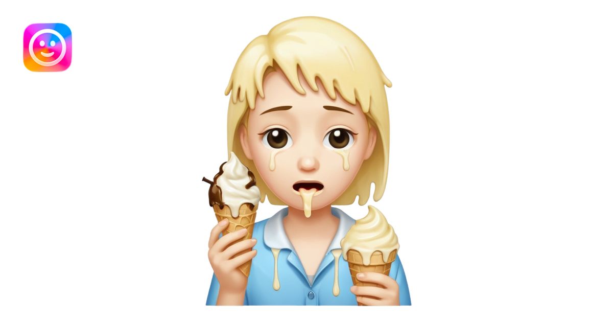 A person with 15 IQ crying over an ice cream emoji | AI Emoji Generator