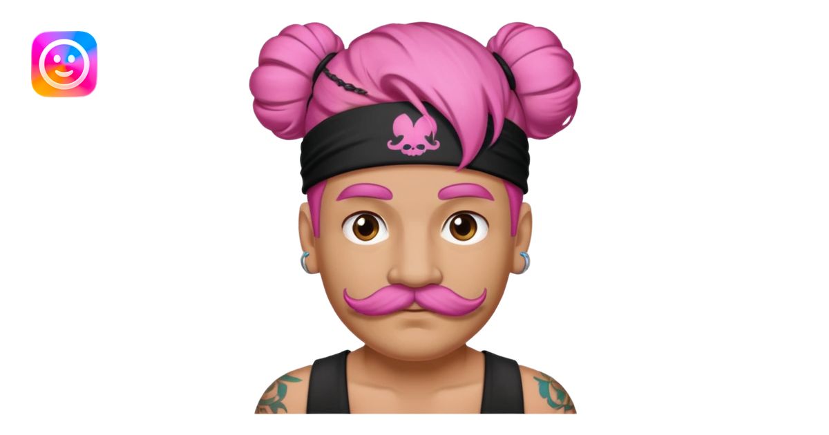 single big bun pink hair man and mustache and face tattoos very heavy ...