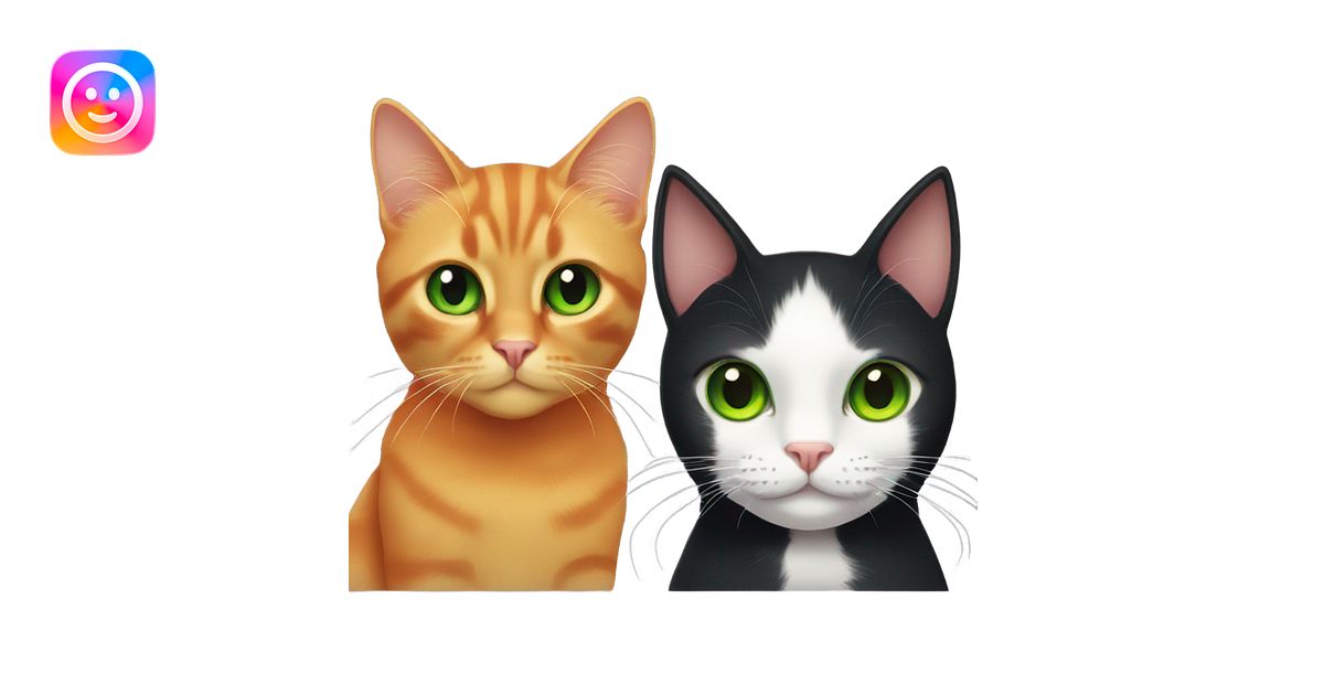 black cat with green eyes and orange cat with amber eyes emoji | AI ...