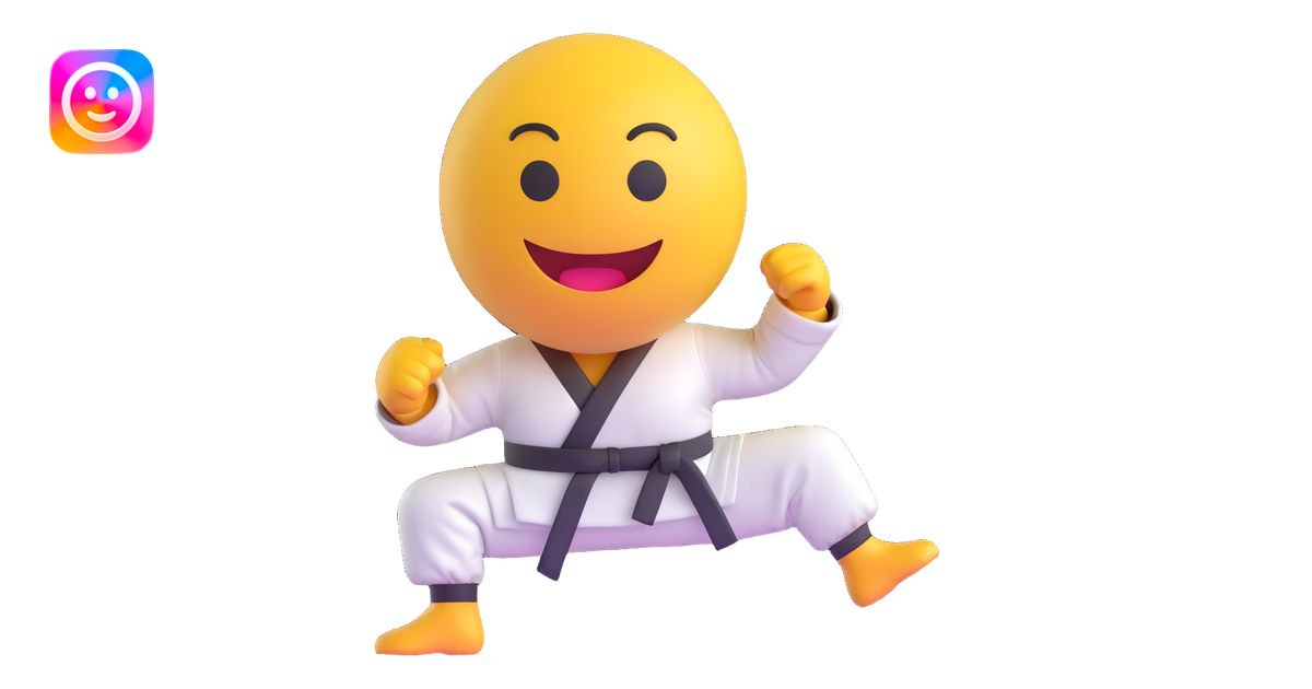 3D smiley emoji, round shape, wearing karate uniform, sporty face emoji ...
