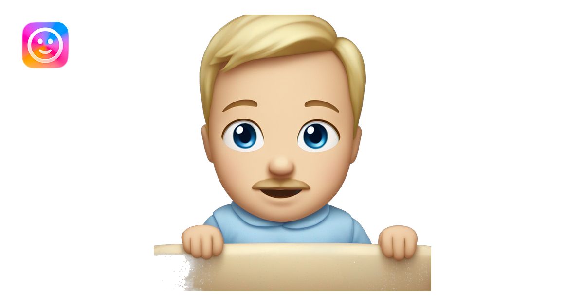 blue-eyed baby in cradle with a small mustache emoji | AI Emoji Generator