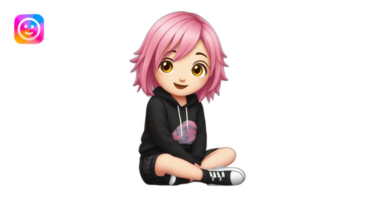 Full body Front view curvy emo girl pink hair sits on the floor ...
