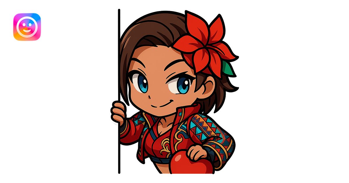 Azucena from Tekken 8 in chibi sticker style, peeking from behind a ...