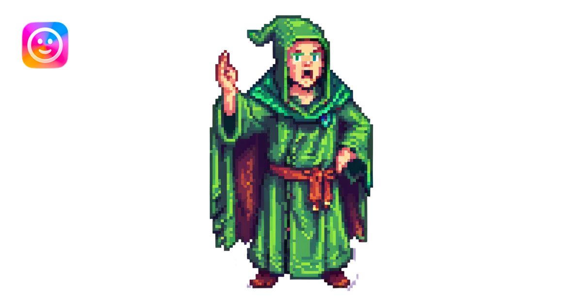 8-bit pixel art wizard yelling, green robe, dramatic pose, pixel art ...