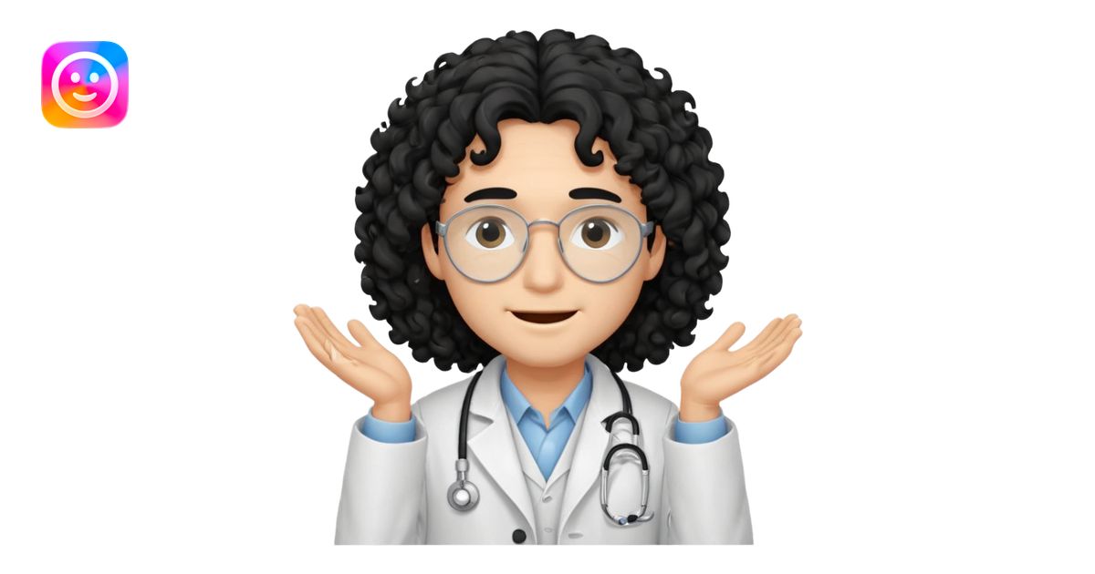 a young male doctor with black long curly hair cover his eyes a little ...