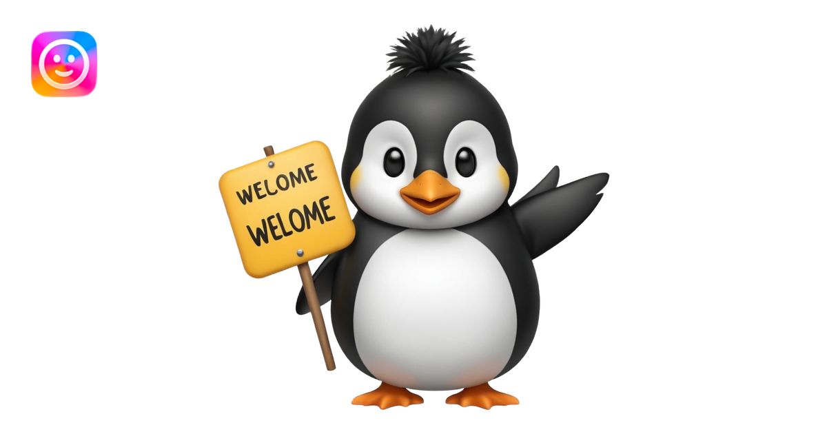 penguin with big welcome sign emoji | AI Emoji Generator