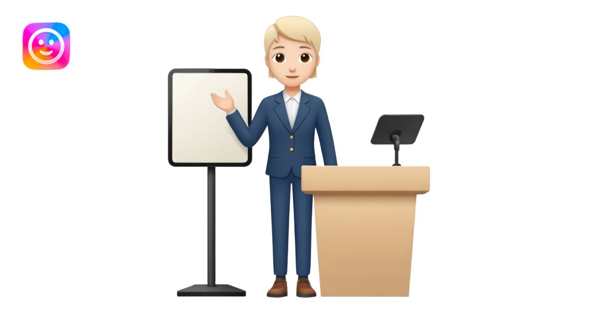 Minimal startup-style emoji icon of a person presenting behind a podium ...
