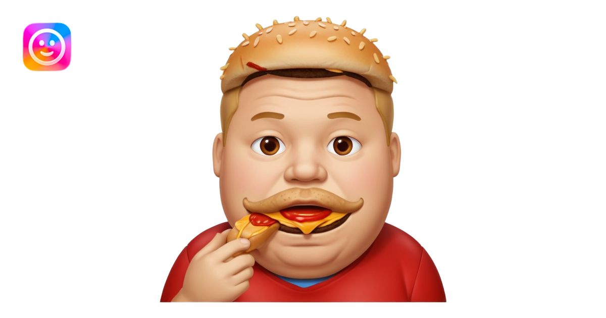 A fat guy eating a burger with ketchup all over his mouth emoji | AI ...