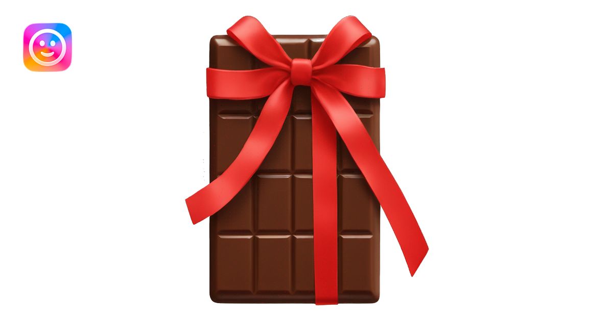 Bar of chocolate with a red ribbon emoji | AI Emoji Generator