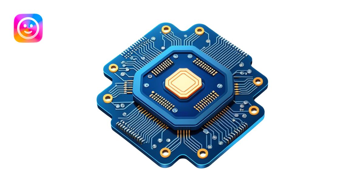 Emoji: a futuristic microchip labeled ‘Roxson AI’ with glowing circuits ...