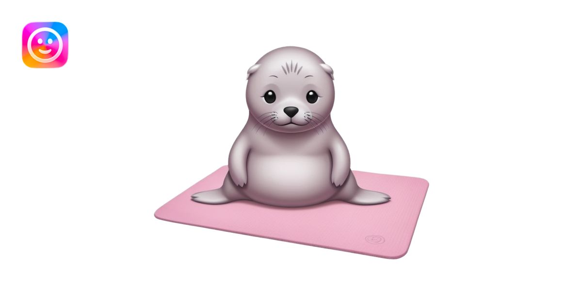Seal on a light pink yoga mat on the beach emoji | AI Emoji Generator