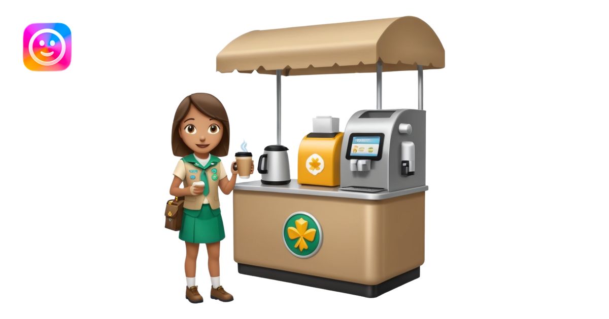Girl Scouts selling coffee at her roped-off and covered booth stand by ...