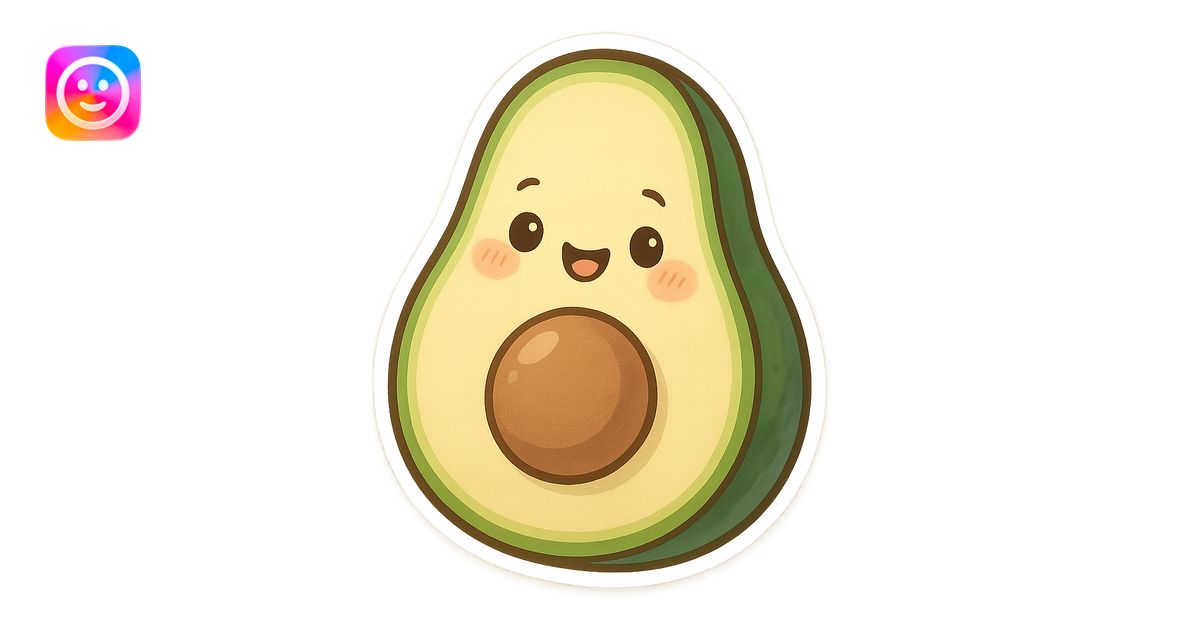 a smiling avocado with rosy cheeks, chibi sticker style emoji | AI ...