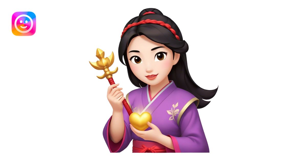 Cinematic Adorable Mulan Portrait Emoji, Playfully holding Cri-Kee in ...