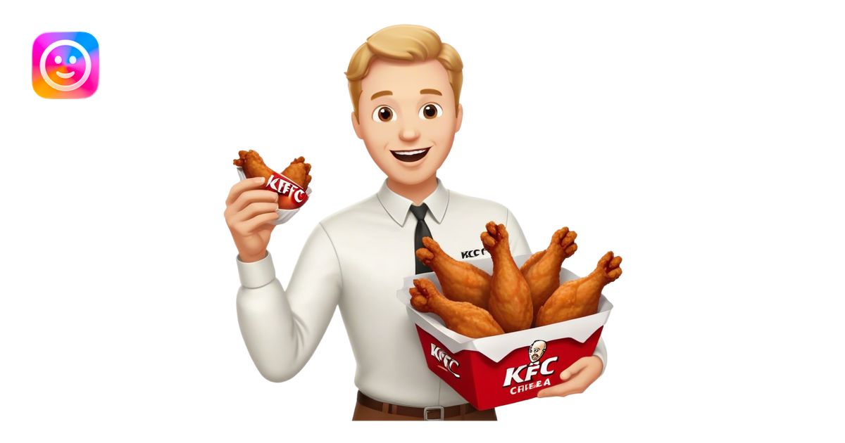 "Create an emoji of a white man holding KFC chicken wings with a happy ...