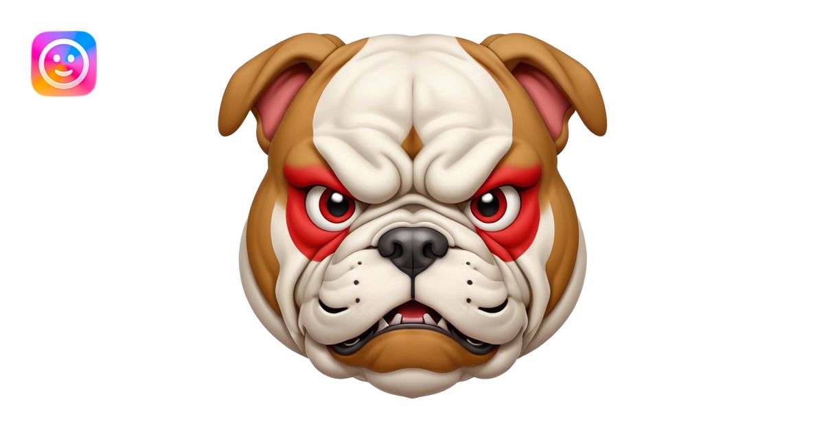 Create a fierce bulldog head emoji facing forward. Strong jaw, deep ...
