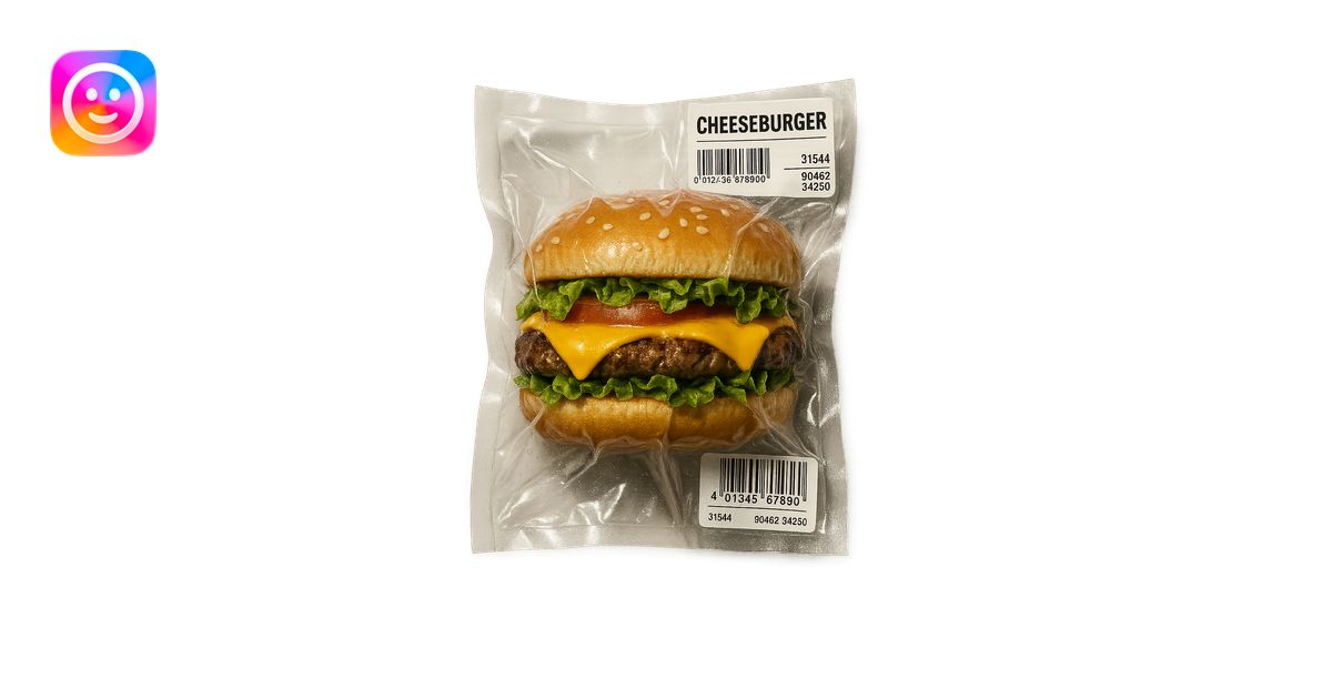 vacuum-sealed cheeseburger, tightly wrapped and glossy meme | AI Emoji ...