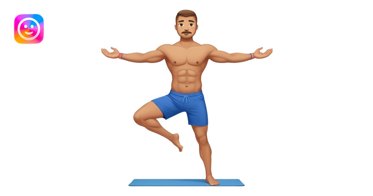 buff man blue shorts Virabhadrasana-yoga emoji | AI Emoji Generator