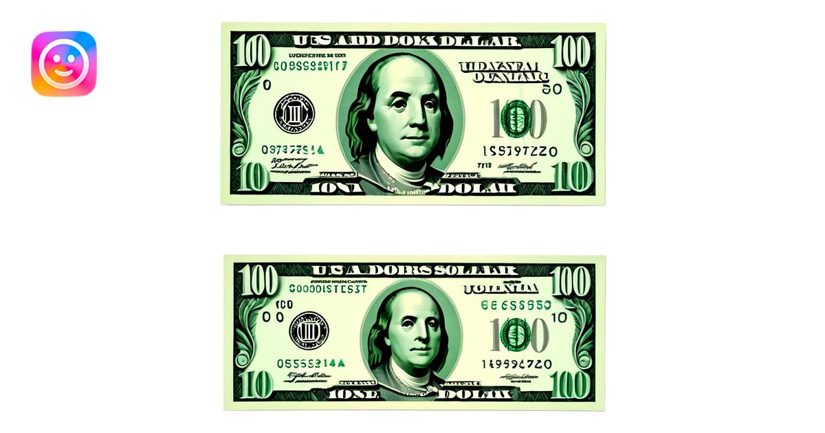 3D realistic US 100 dollar bill sticker, slight perspective, centered ...