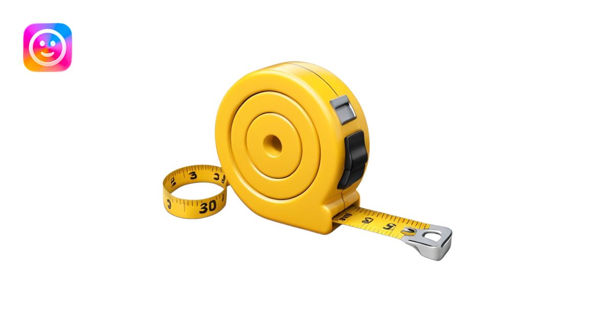 A 3D emoji-style yellow measuring tape, rolled in a spiral with black ...