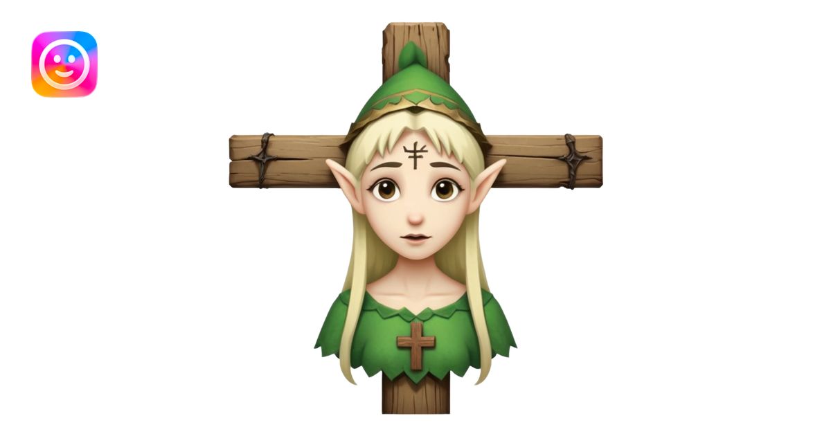 Elf getting crucified on cross emoji | AI Emoji Generator