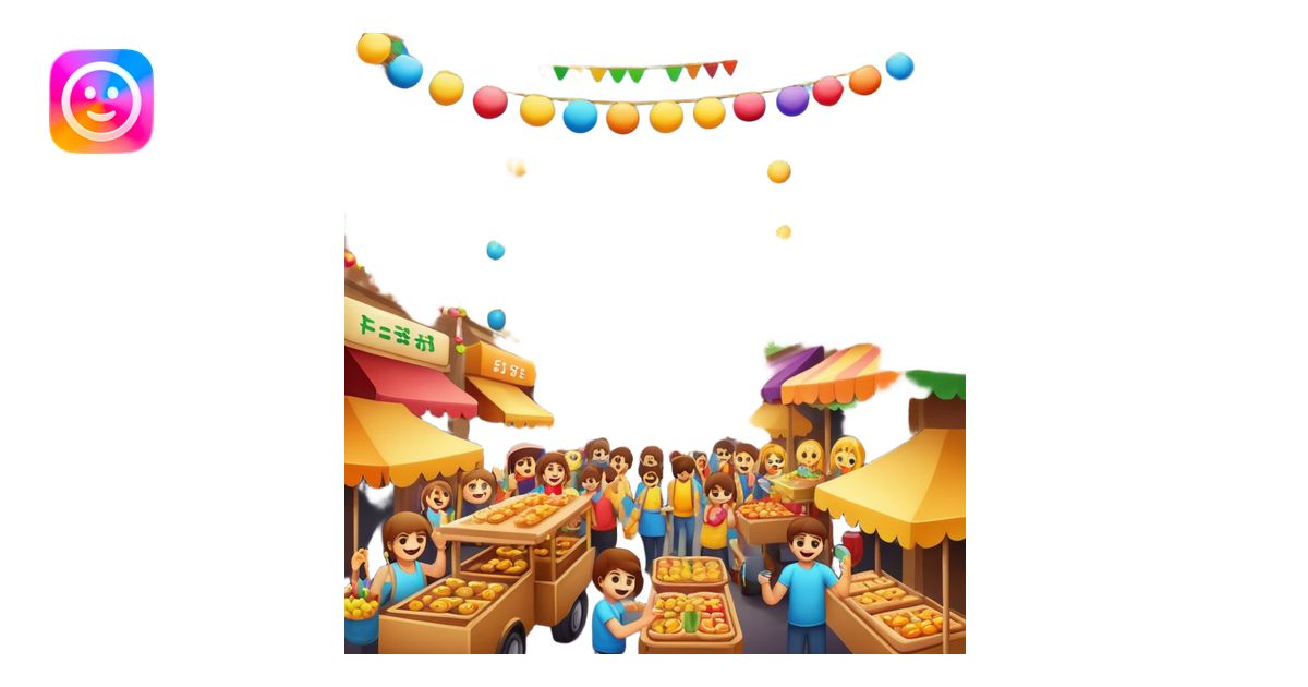 emoji festival with street food, music, garlands, celebration emoji ...