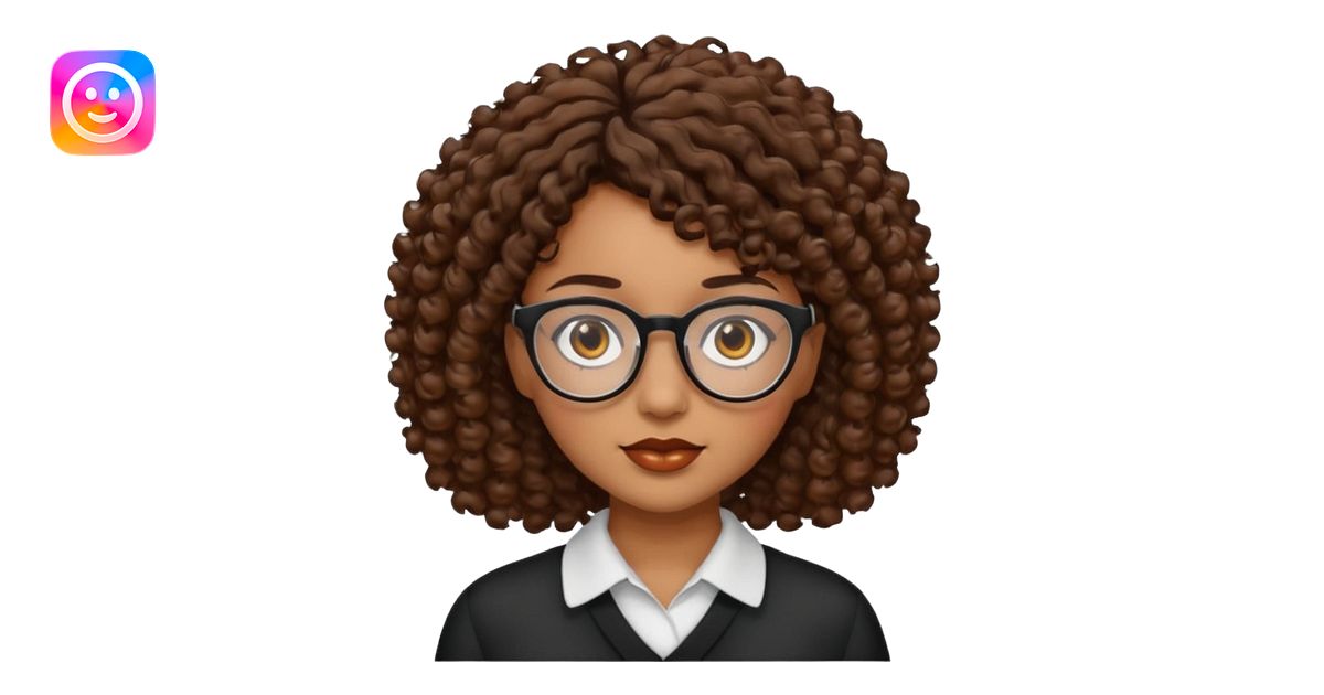 black woman brown eyes brown short curly hair with glasses emoji | AI ...