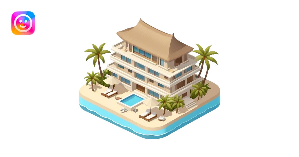 White and beige luxury beachfront resort hotel in bora bora, isometric ...