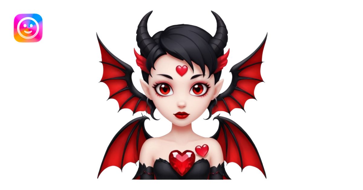 small black succubus wings, cryhstal heart red, black heart tail (HEART ...