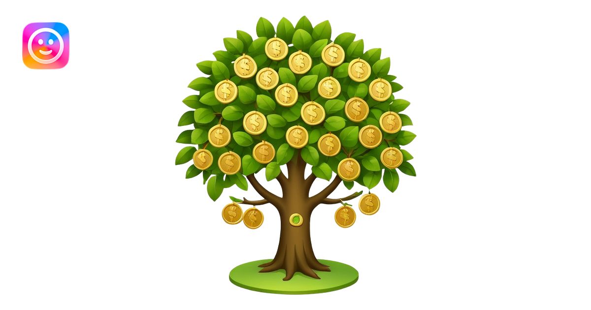 Apple-style money tree, round soft green canopy. No pot, no ground ...