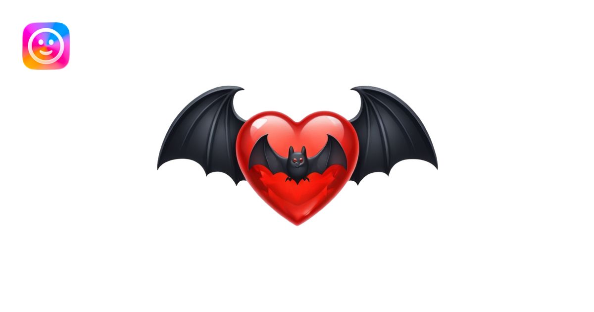 crystal red heart with black bat wings emoji | AI Emoji Generator