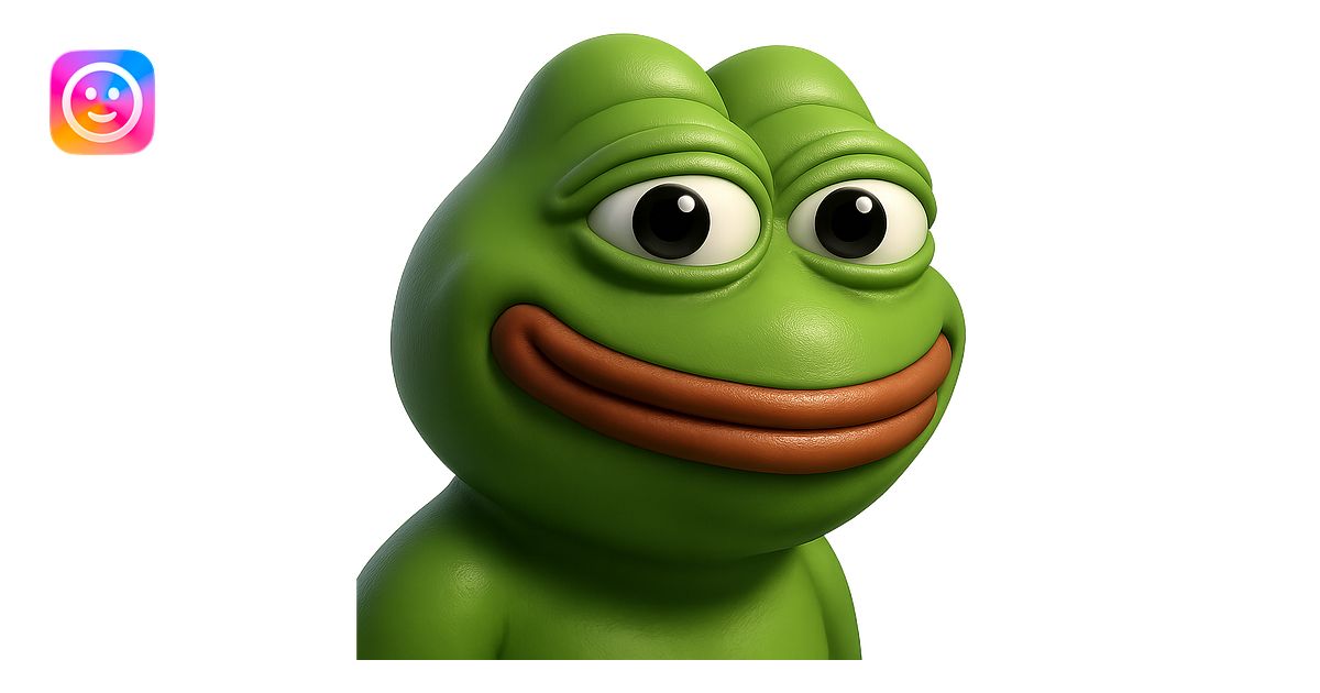 pepe in - 3d style - bright green - smiling - looking straight at the ...