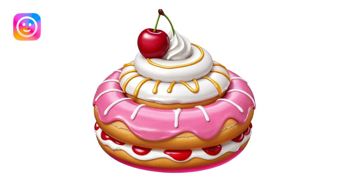 Round donut with smooth shade pink icing and thin white drizzle lines ...