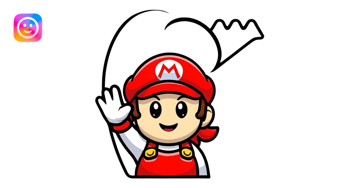 female Mario waving in cute cartoon style image | AI Emoji Generator
