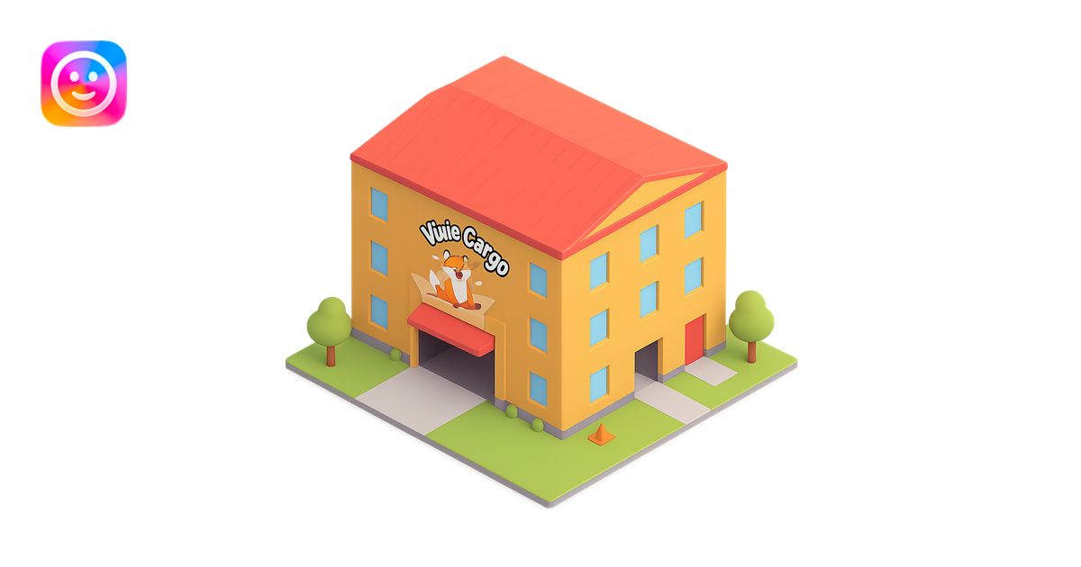 Add the Vixie Cargo company logo to the front of the parcel warehouse ...