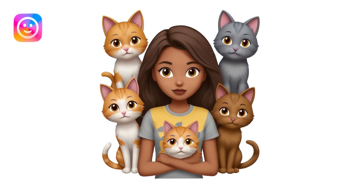 a pretty bratz dusky girl with long brown hair with six cats nd wearing ...