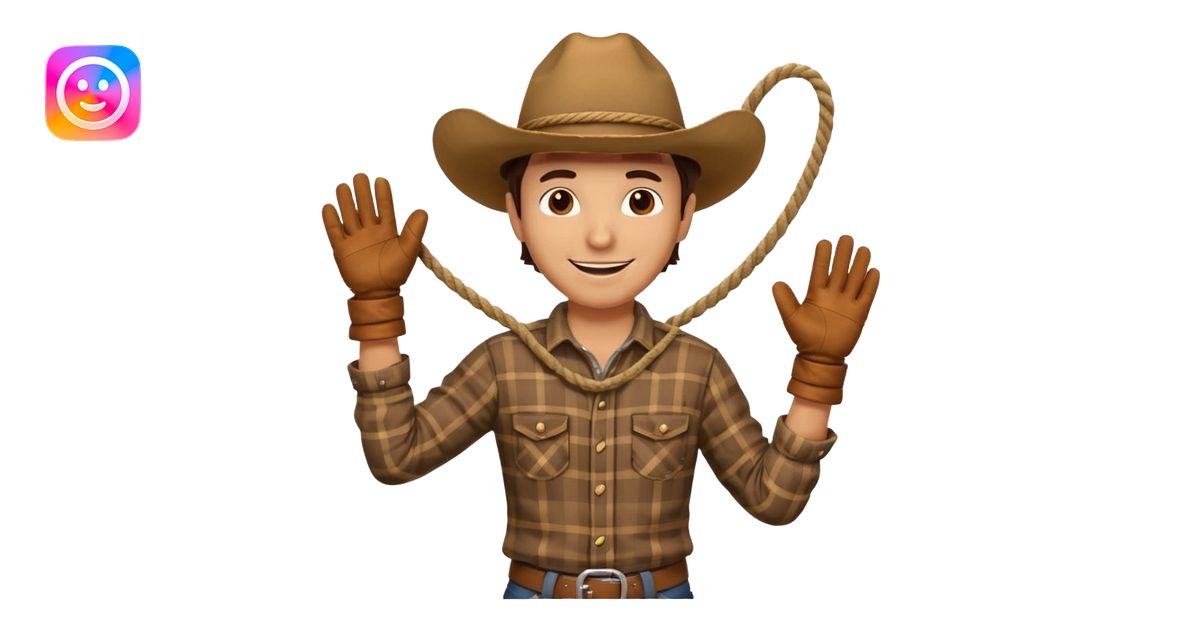 A cowboy with wide-brim hat, plaid shirt, and relaxed grin while ...