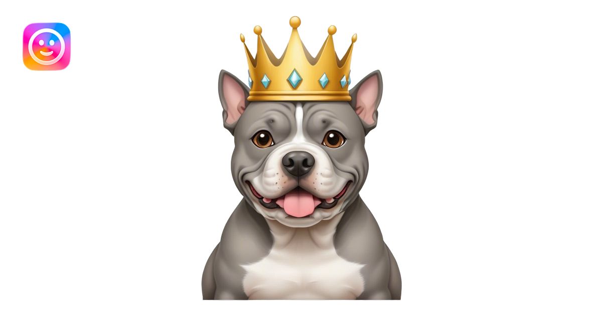 Grey american terrier bully with crown emoji | AI Emoji Generator