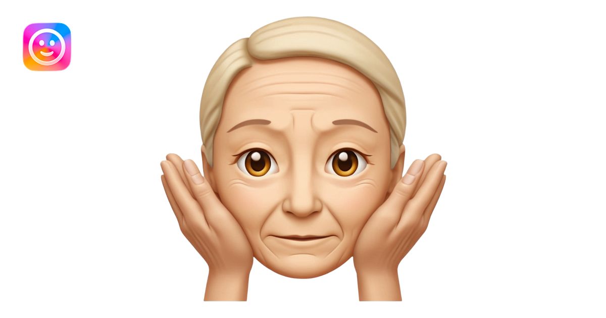 Simple emoji of a face with wrinkles being smoothed by hands, both ...