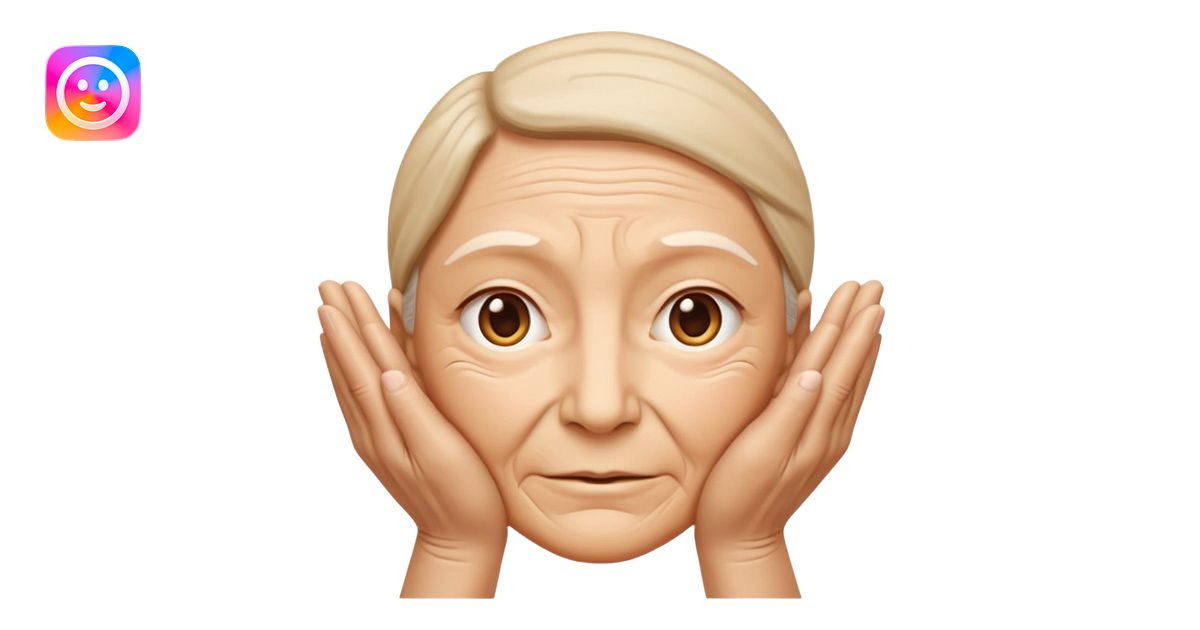 Simple emoji of a face with wrinkles being smoothed by hands, both ...
